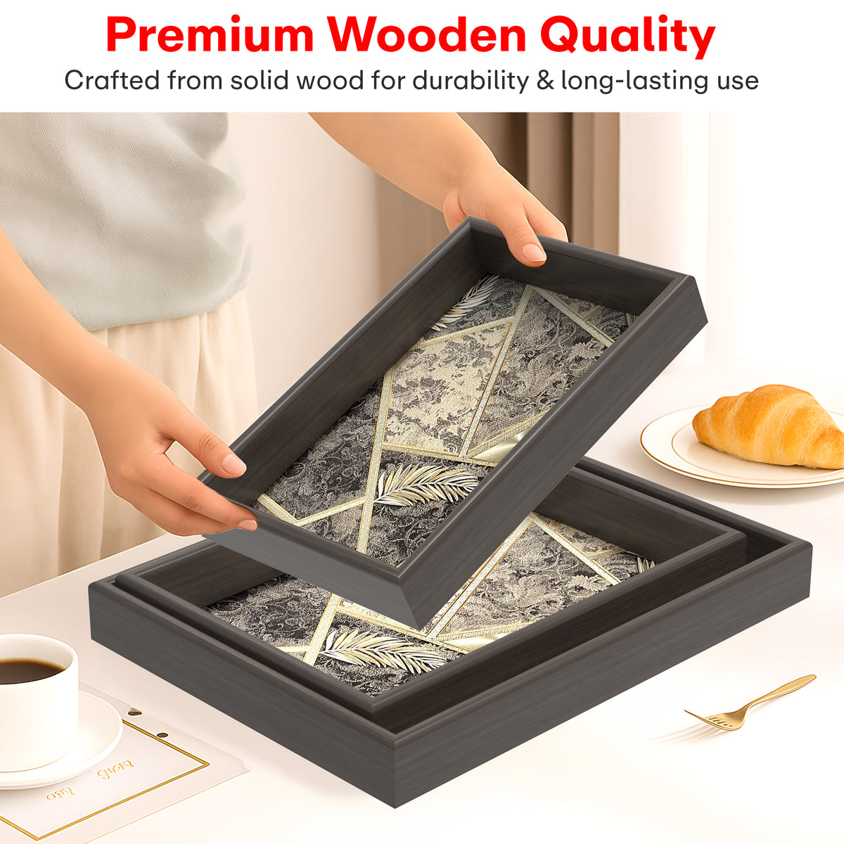 Serving Trays Wooden Black Abstract - Set of 3 – Rioware